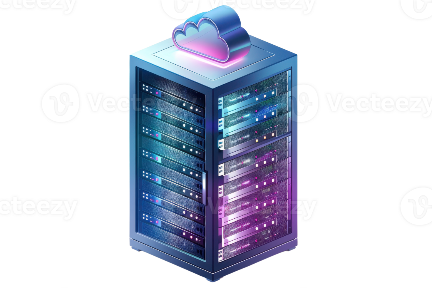 Illustration Of A Modern Server Rack With A Cloud Symbol On Top Representing Cloud Computing