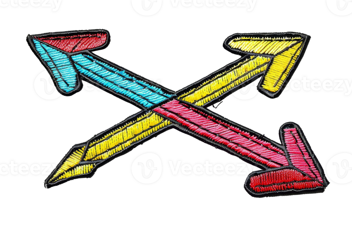 Colorful sketch of three arrows pointing in different directions on black background ...