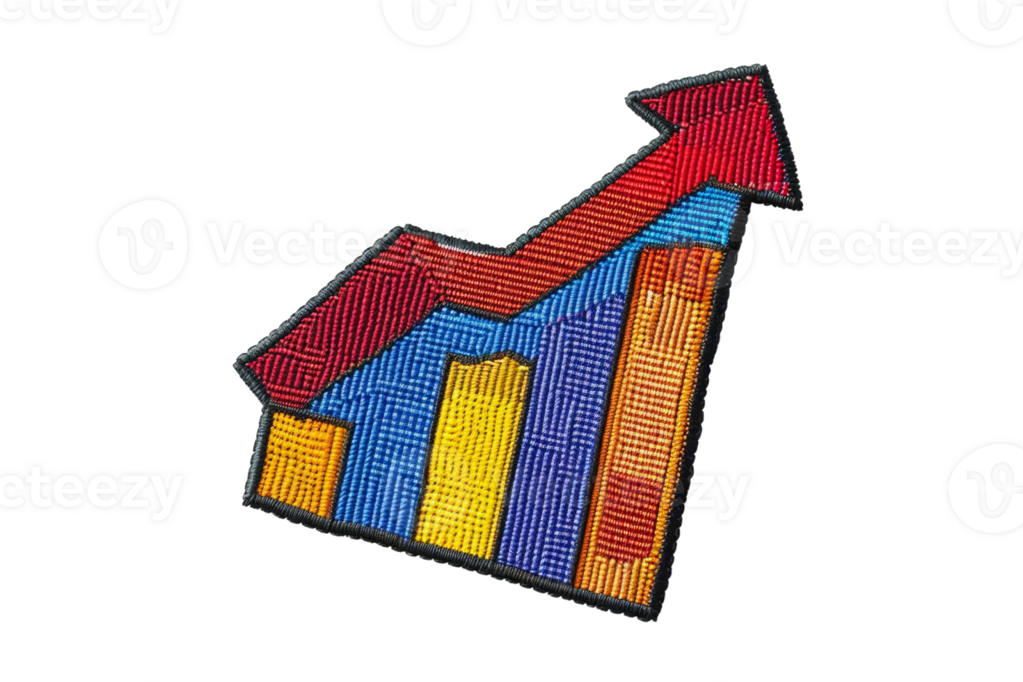 Colorful embroidered patch of an upward trending bar graph and arrow ... Colorful embroidered patch of an upward trending bar graph and arrow ...