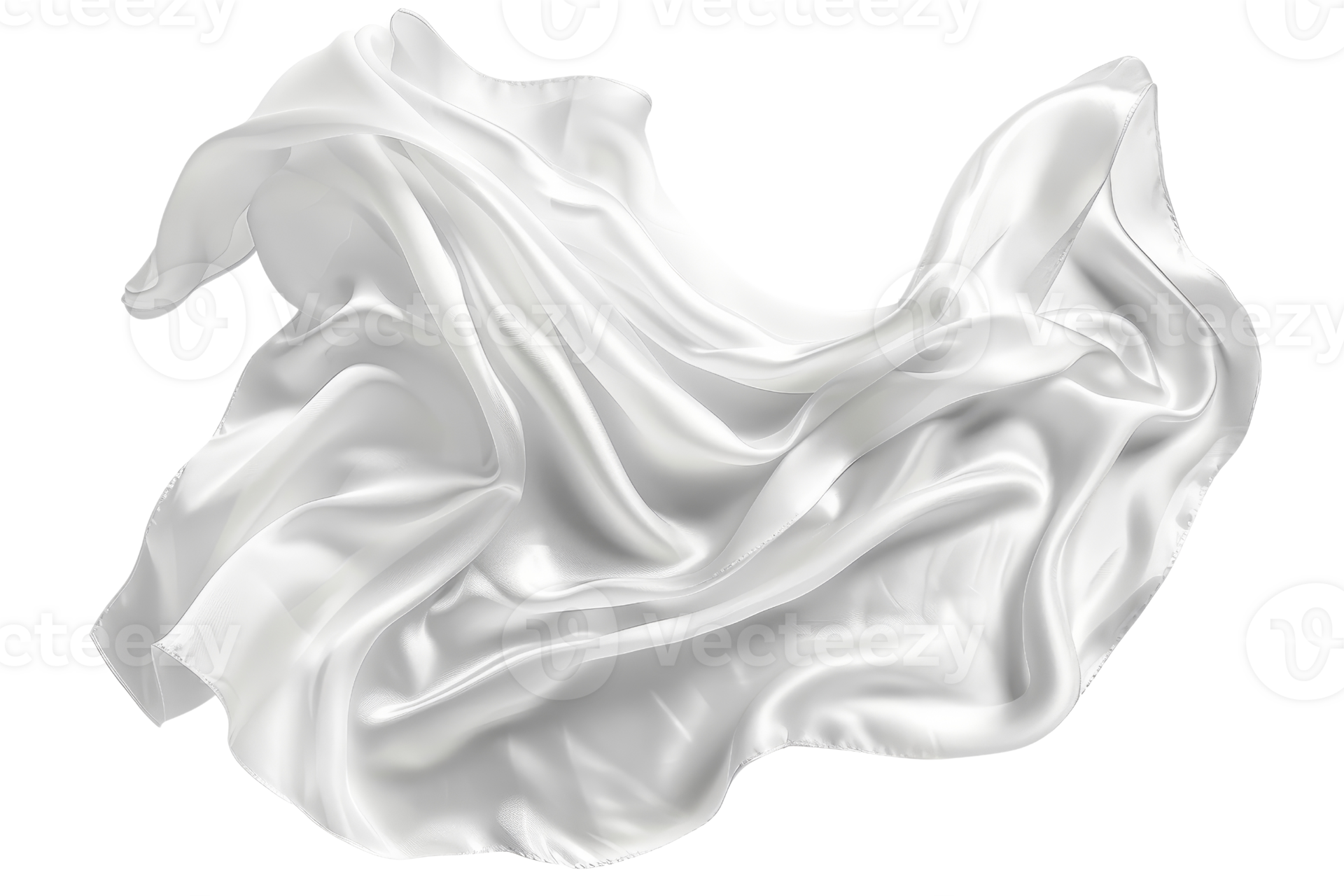 Flowing white silk fabric isolated on a transparent background. with elegant folds and waves ...