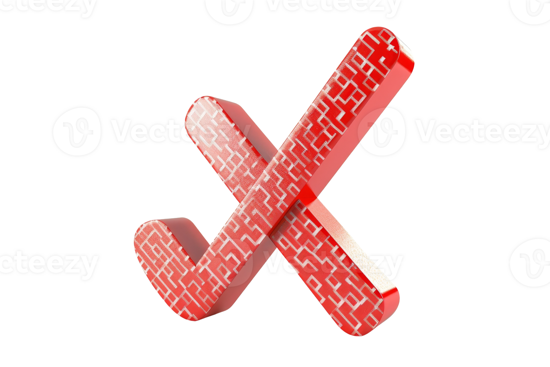 Digital red X symbol with pixelated texture in 3D style, representing error, cancel, or wrong ...
