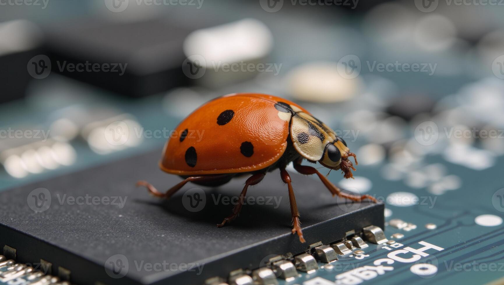 Ladybug on computer circuits depicts computer bugs and need for ...