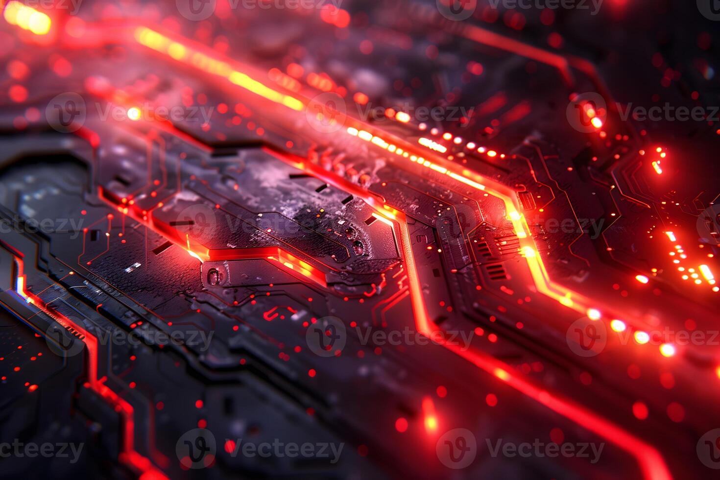 Futuristic Technology Circuit Board with Glowing Red Lights for Digital ...