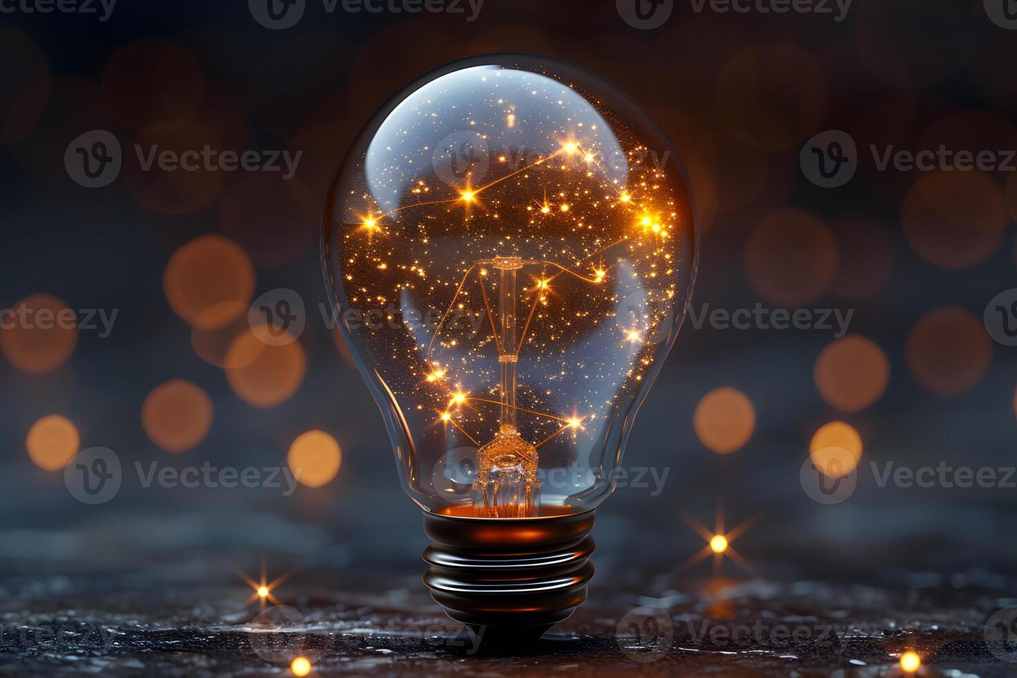 Illuminated Light Bulb with Starry Bokeh Background for Inspirational ...