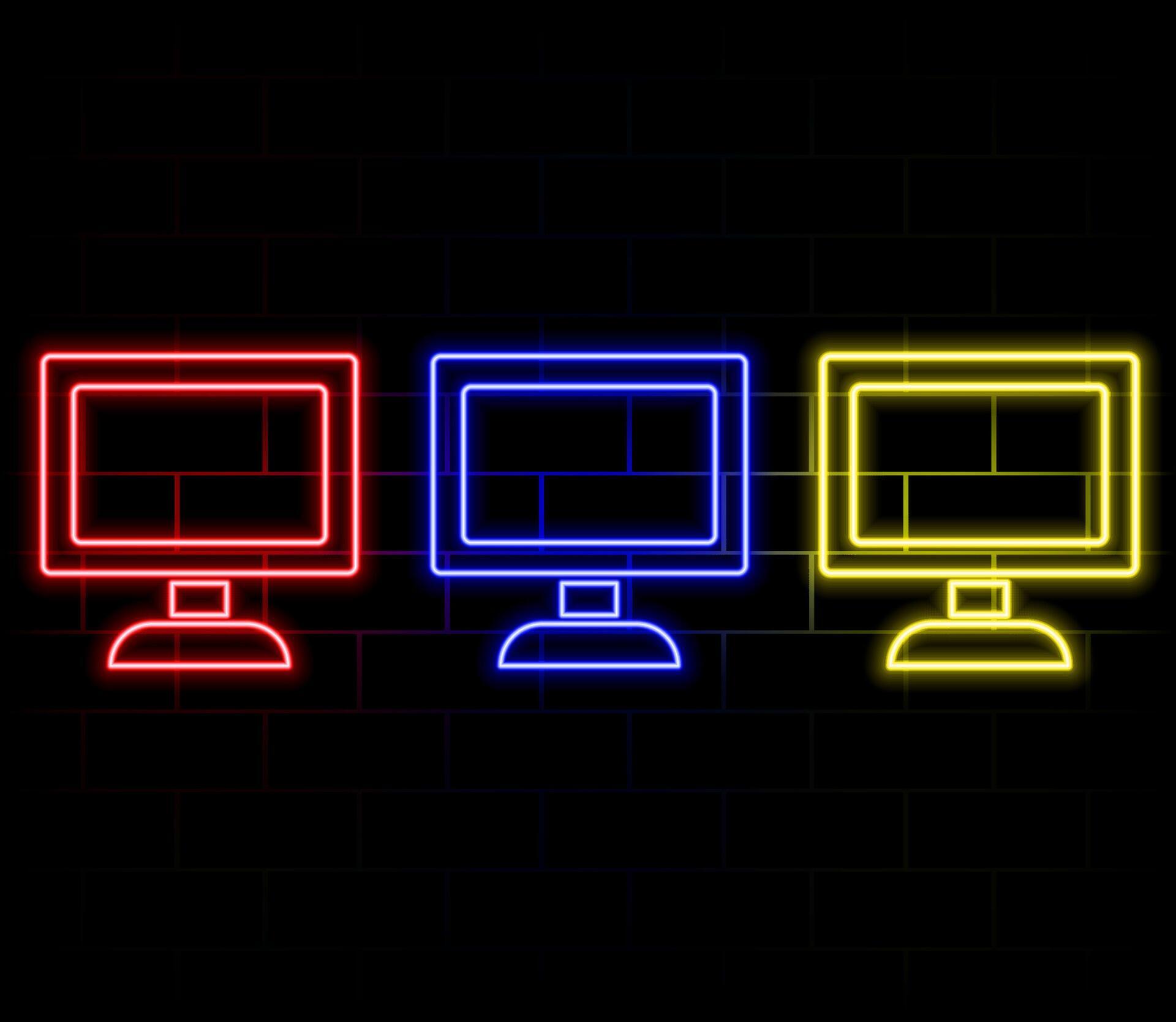Pc monitor neon icon. Simple thin line, outline of computer parts icons for ui and ux, website ...
