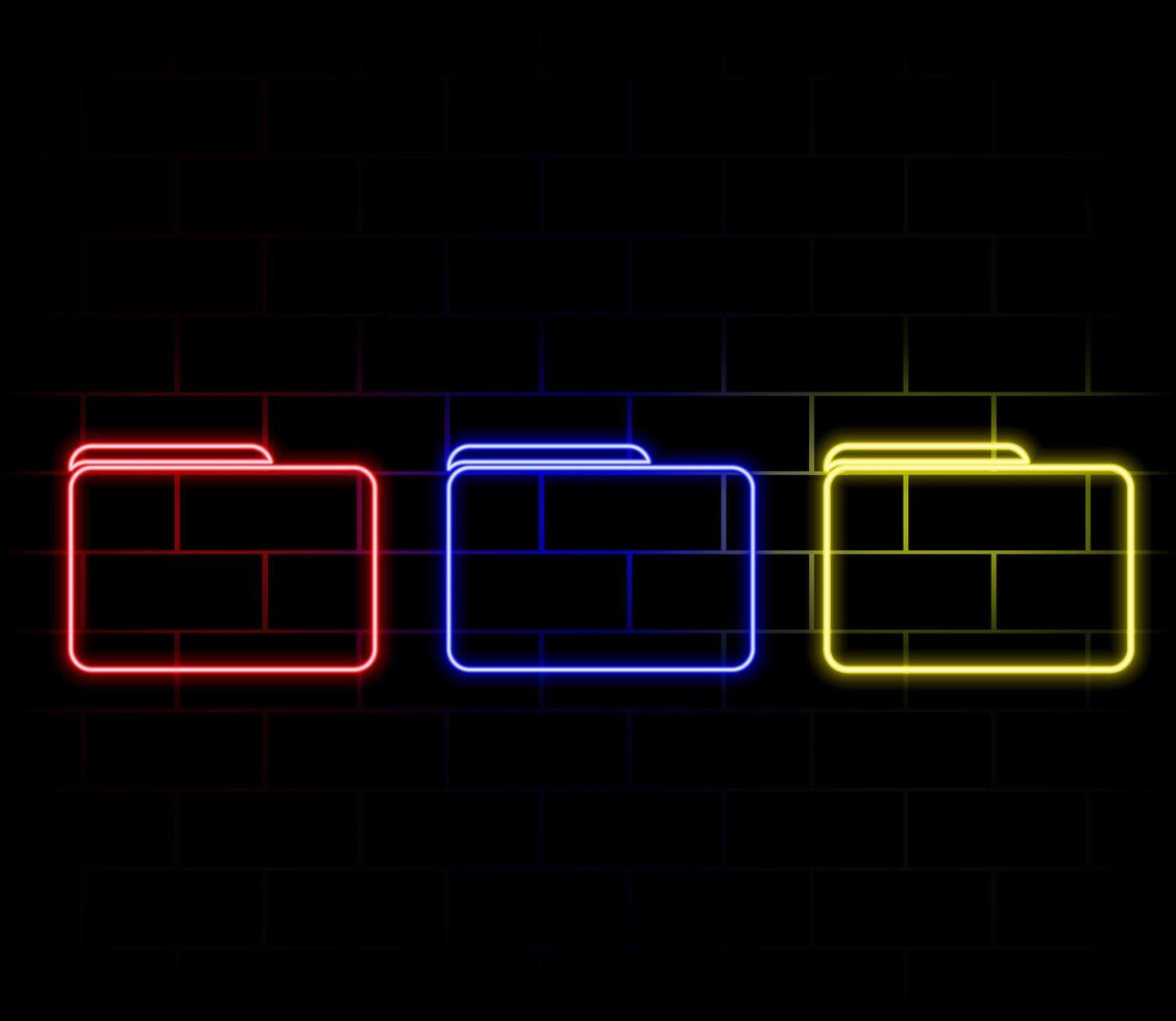 Outline neon file folder icon. Glowing neon folder frame with document ... Outline neon file folder icon. Glowing neon folder frame with document ...