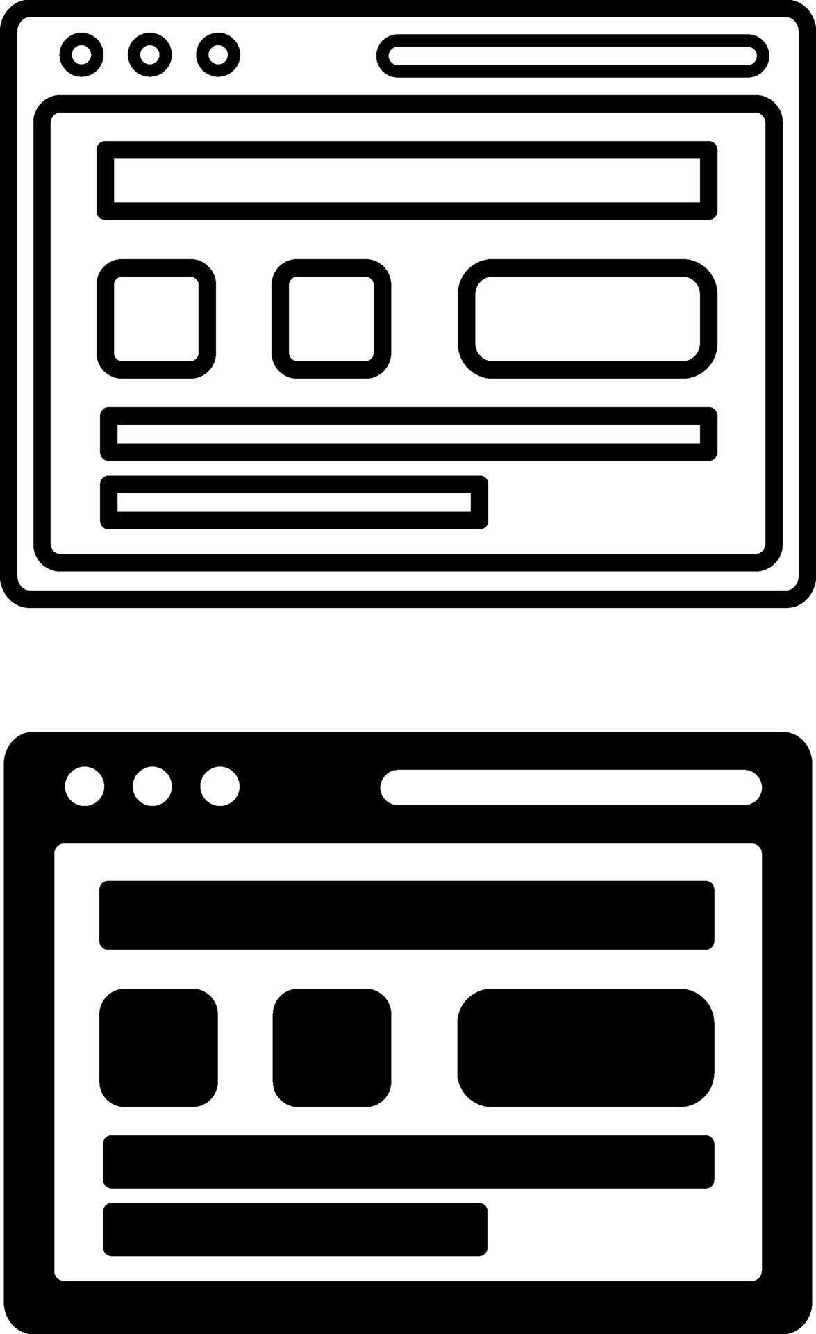 Wireframe icons. Black and White Website Wireframe Icons. User Interface of a Web Page in a ...