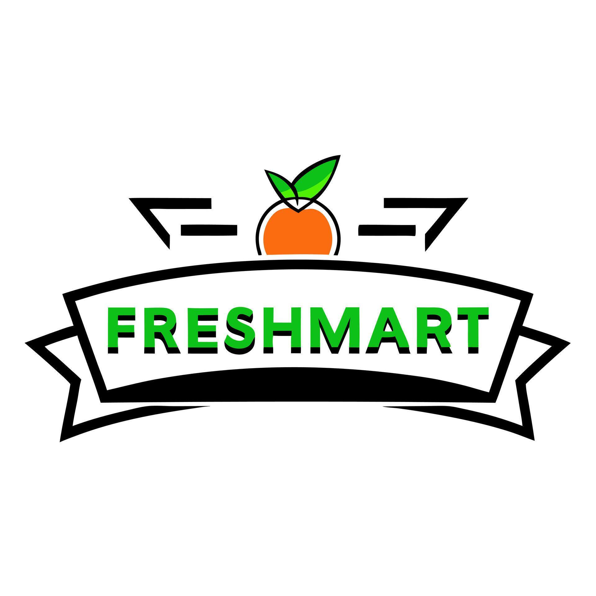 logo for supermarket freshmart, main colors green and orange, illustration line art 51275775 ...