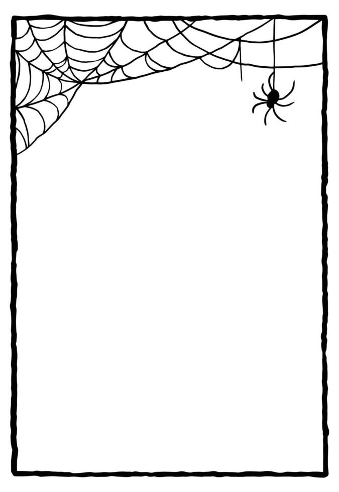 Frame with a spider web on top and a spider hanging down. Halloween ...