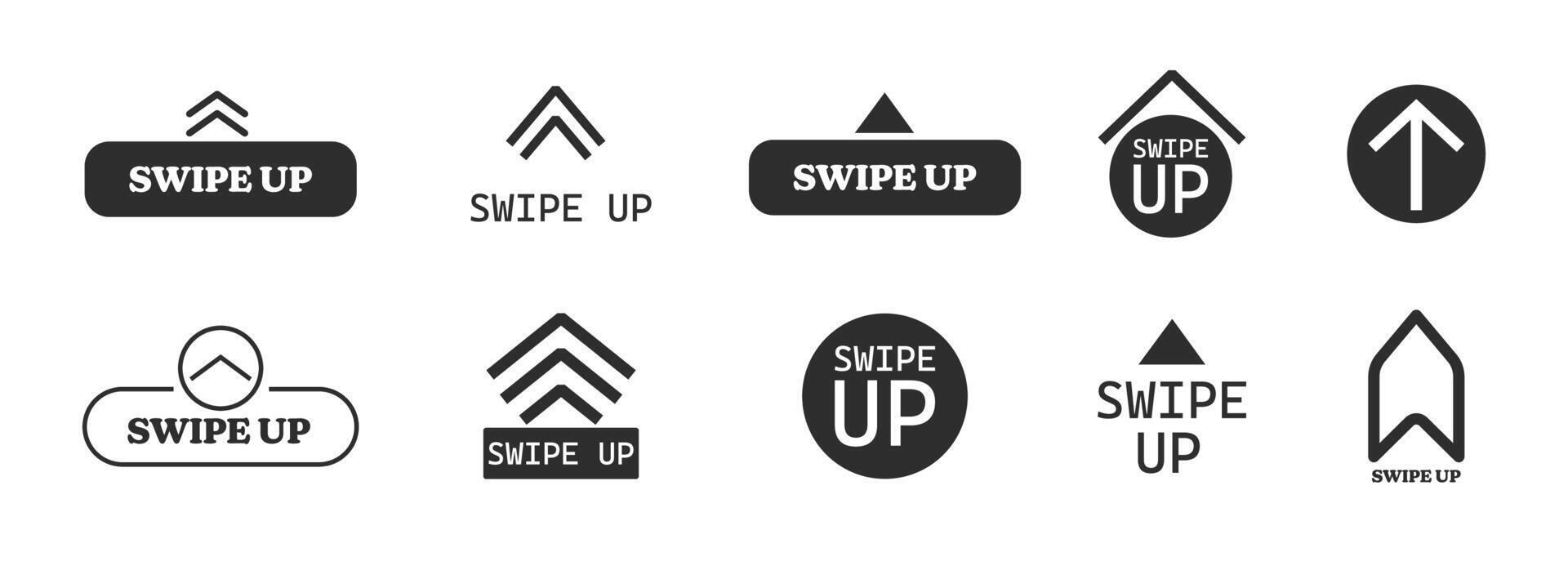Swipe up slide arrow button, scroll ui icon. Interface simple sign, set of buttons for social ...