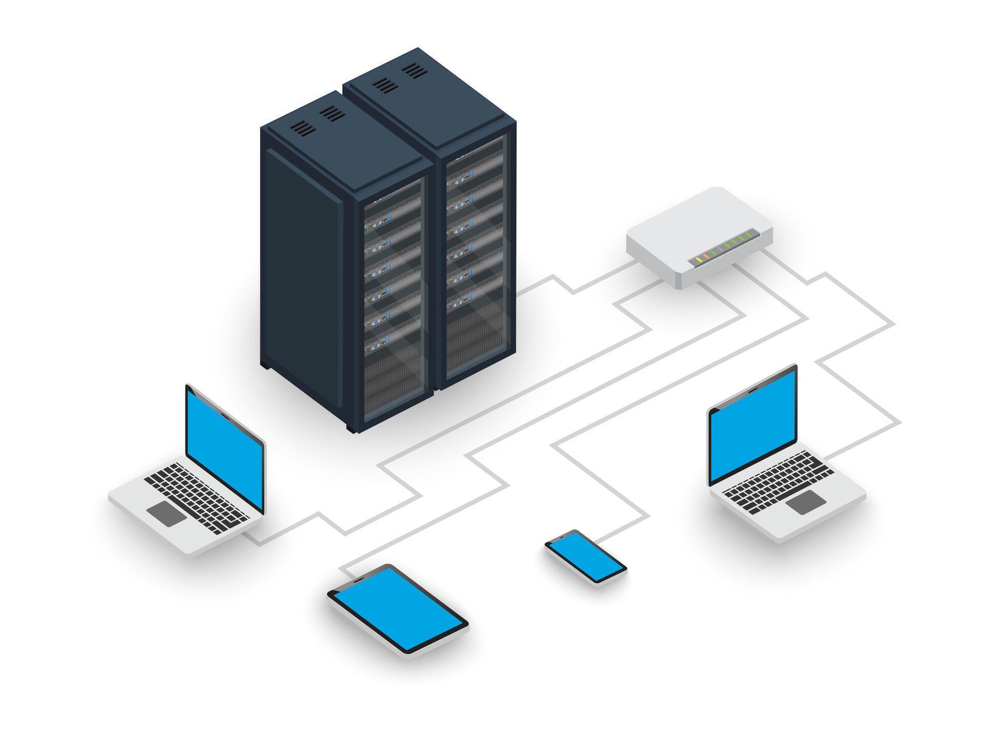 Computer Network diagram. Cloud computing big data. Server Rack ...