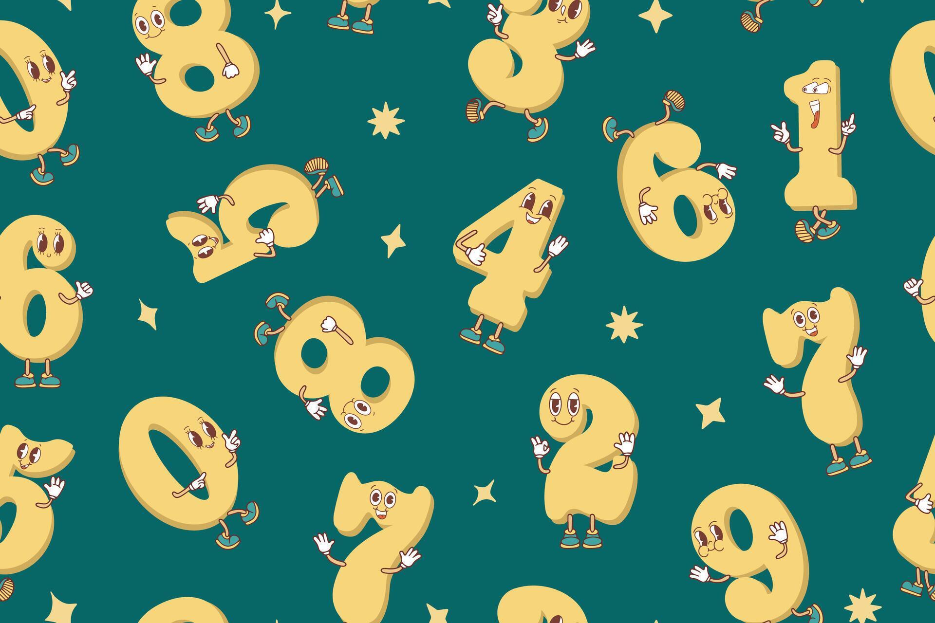 Funny math number characters for kids math or birthday, kawaii . Happy ...