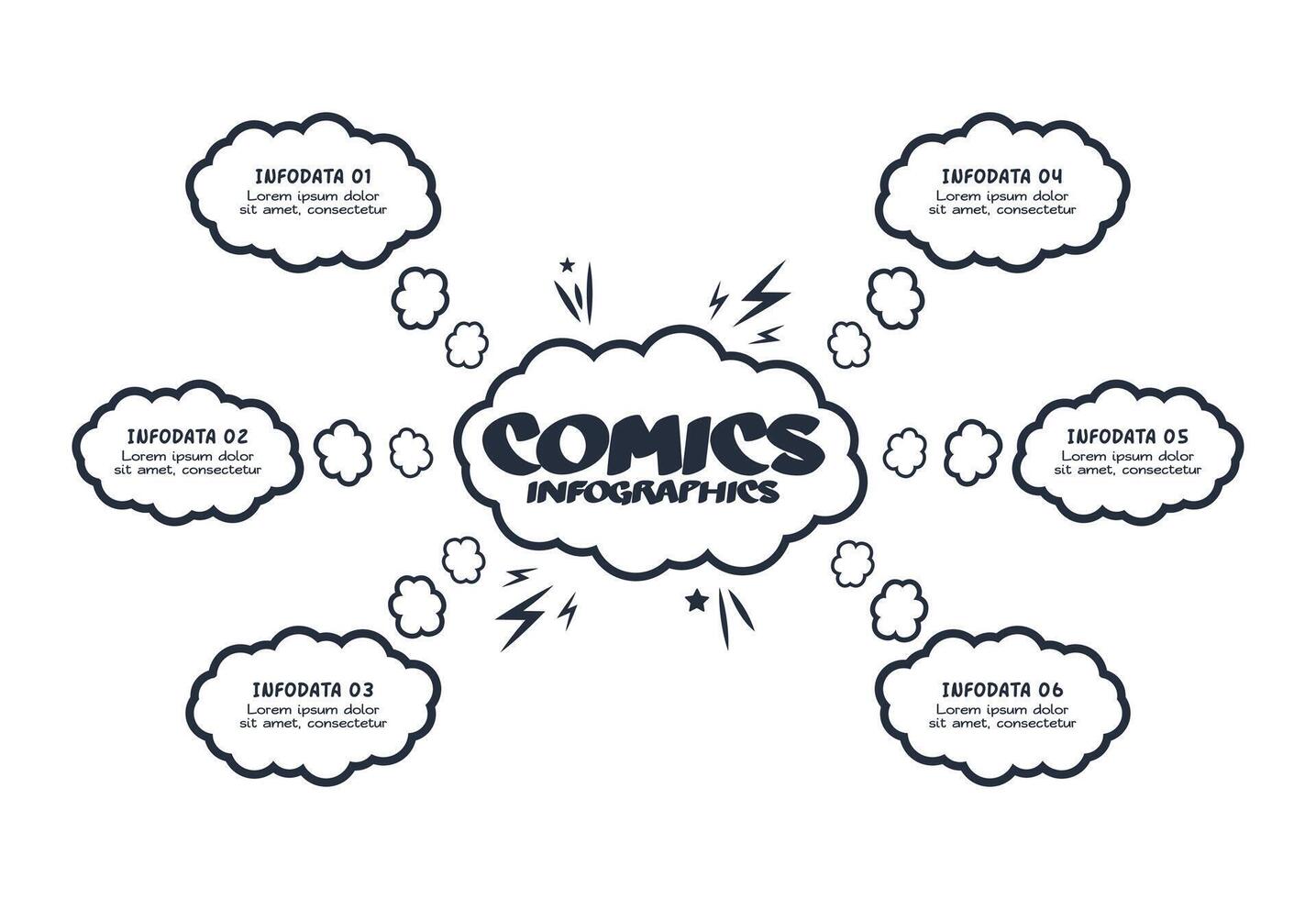 Comics infographic with 6 steps, options, parts or processes. Business ...