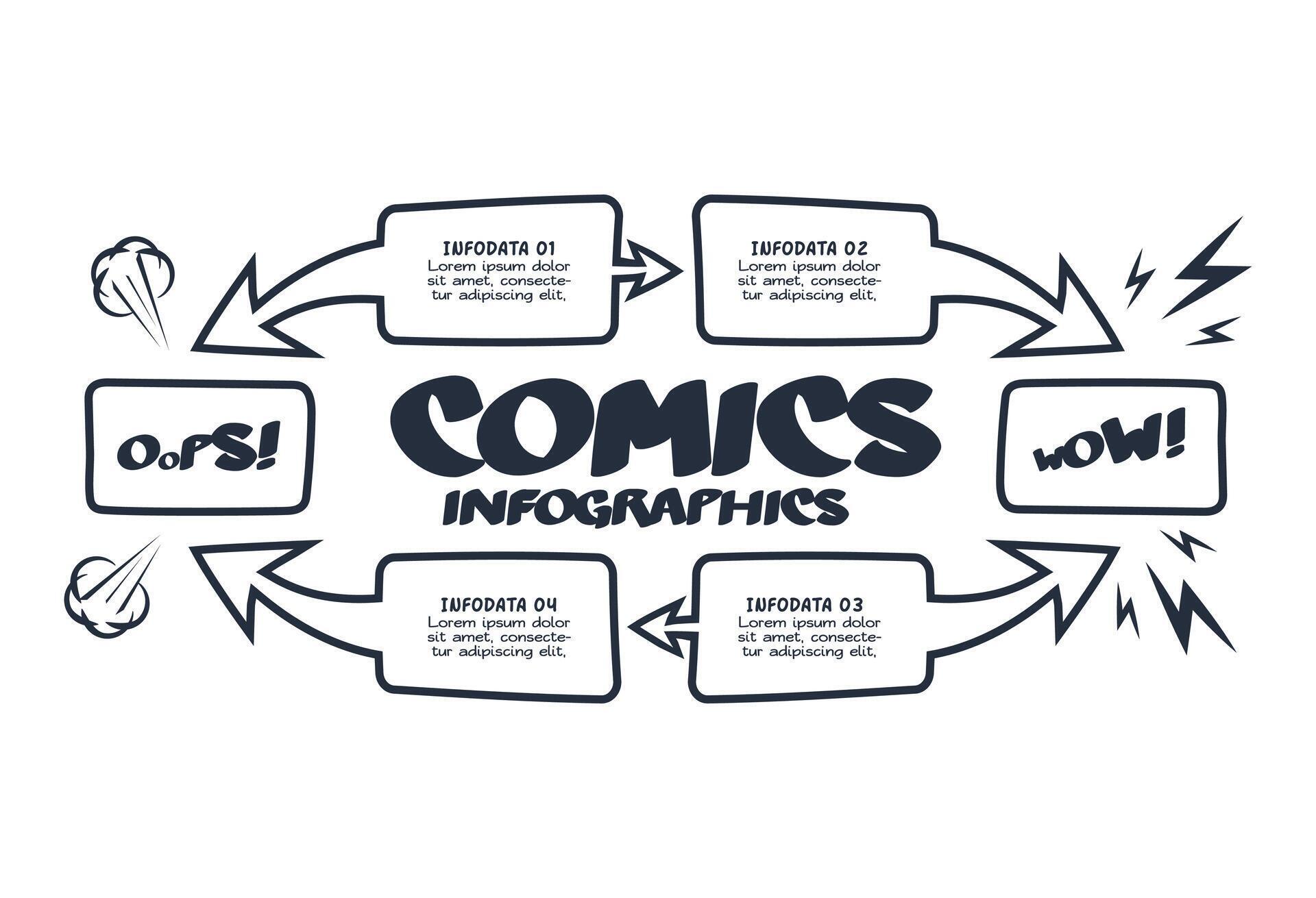 Comics infographic with 4 steps, options, parts or processes. Business ...