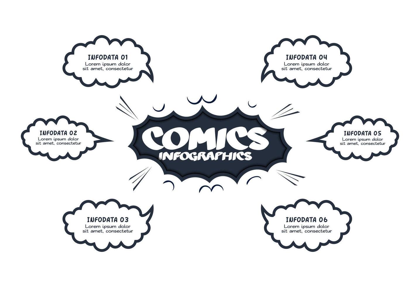 Comics infographic with 6 steps, options, parts or processes. Business ...