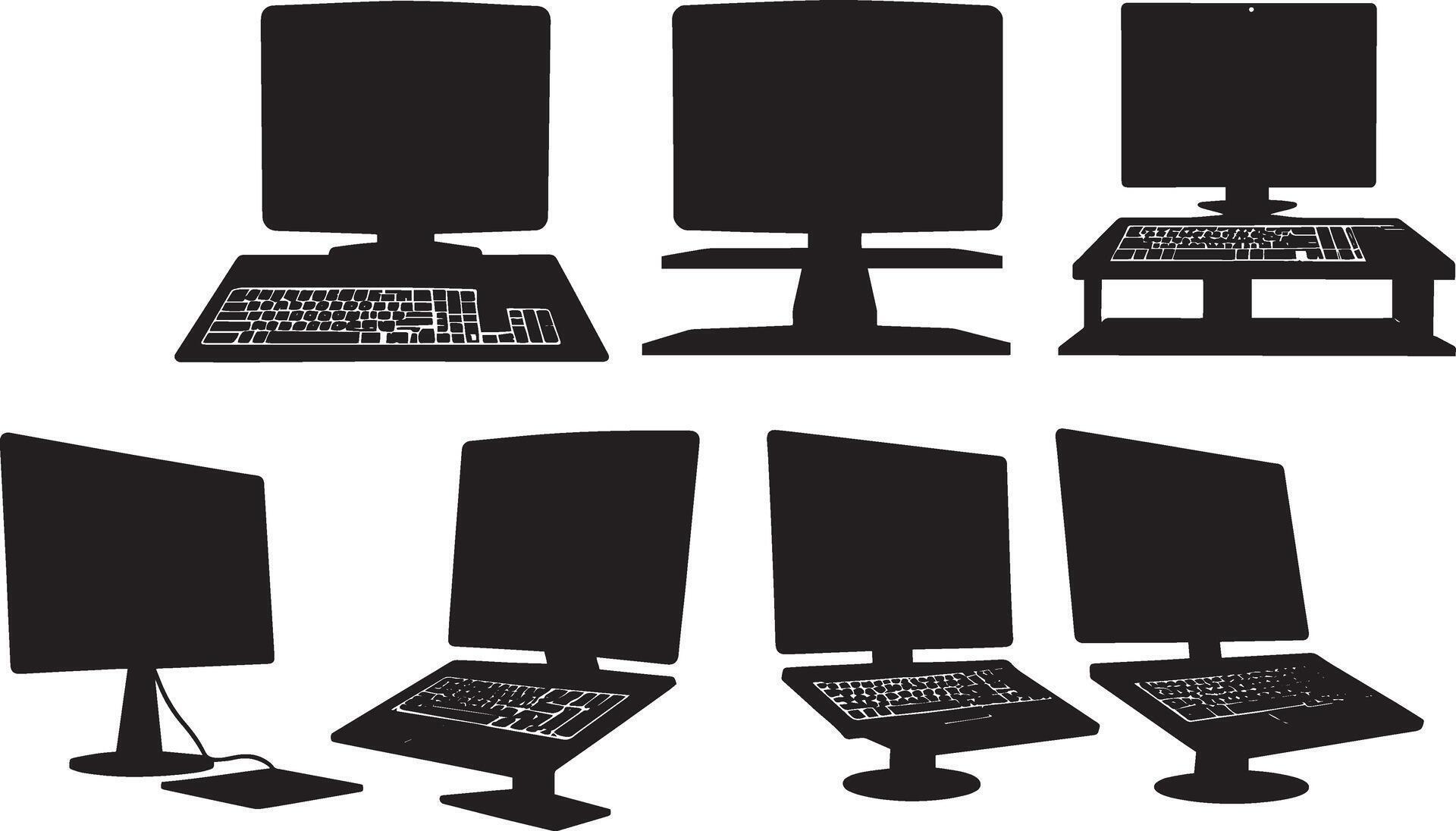 Computer monitor silhouettes set of four different types of computer ...