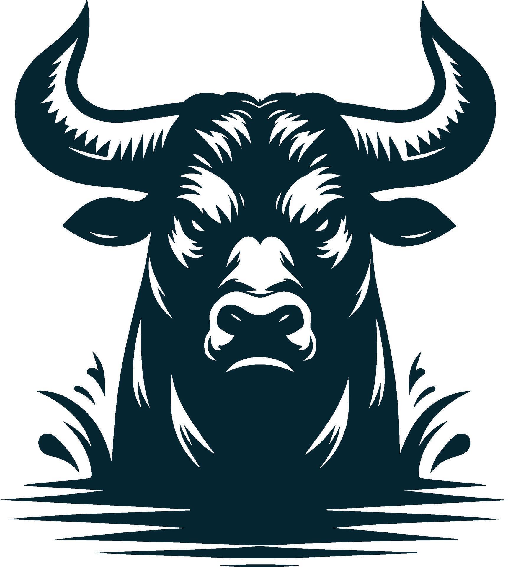 Angry bull silhouette, fierce animal design, wild bull logo, aggressive bull art, bull head ...