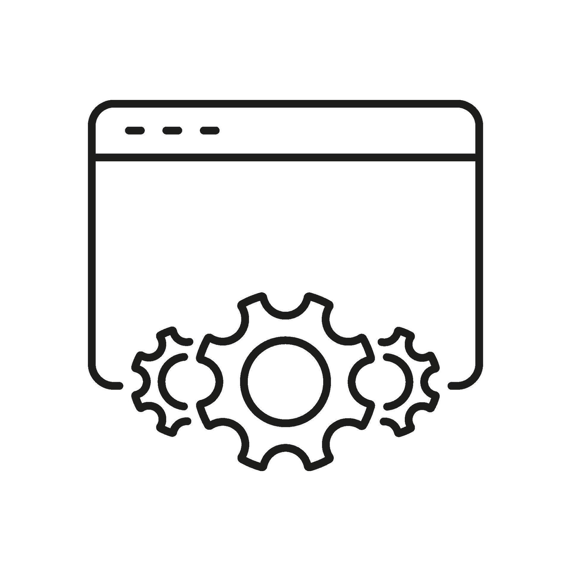 Web Configuration and Settings Line Icon with Gears for Digital Maintenance. Internet Browser ...