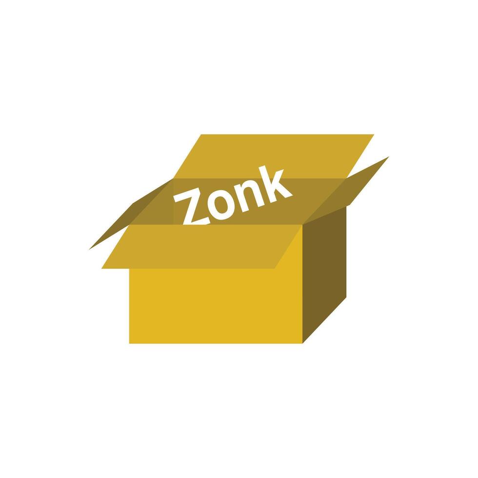 cartulina caja con abierto tapa y el palabra zonk aparece ilustración de un cartulina caja ese ...