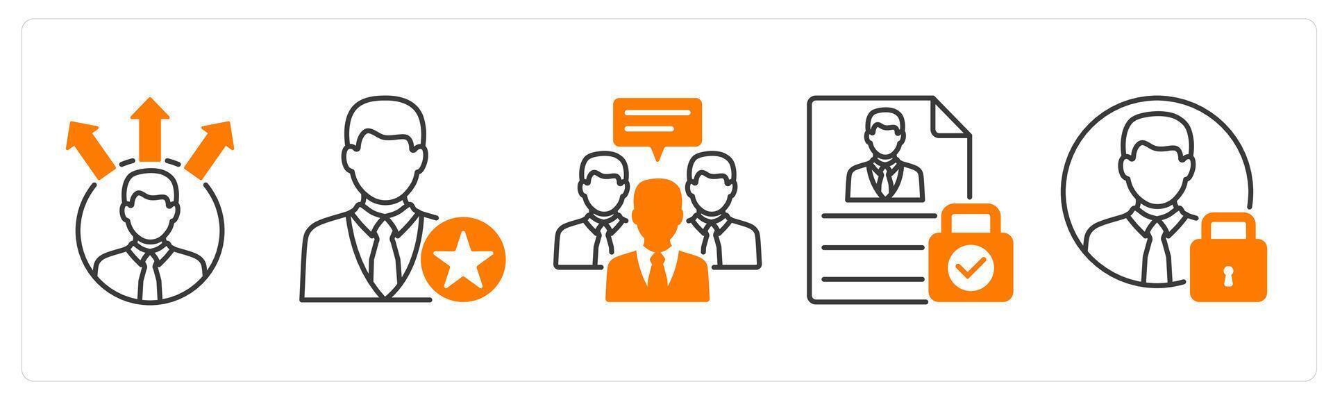 A set of 5 GDPR icons as profiling, special user, representative ... A set of 5 GDPR icons as profiling, special user, representative ...