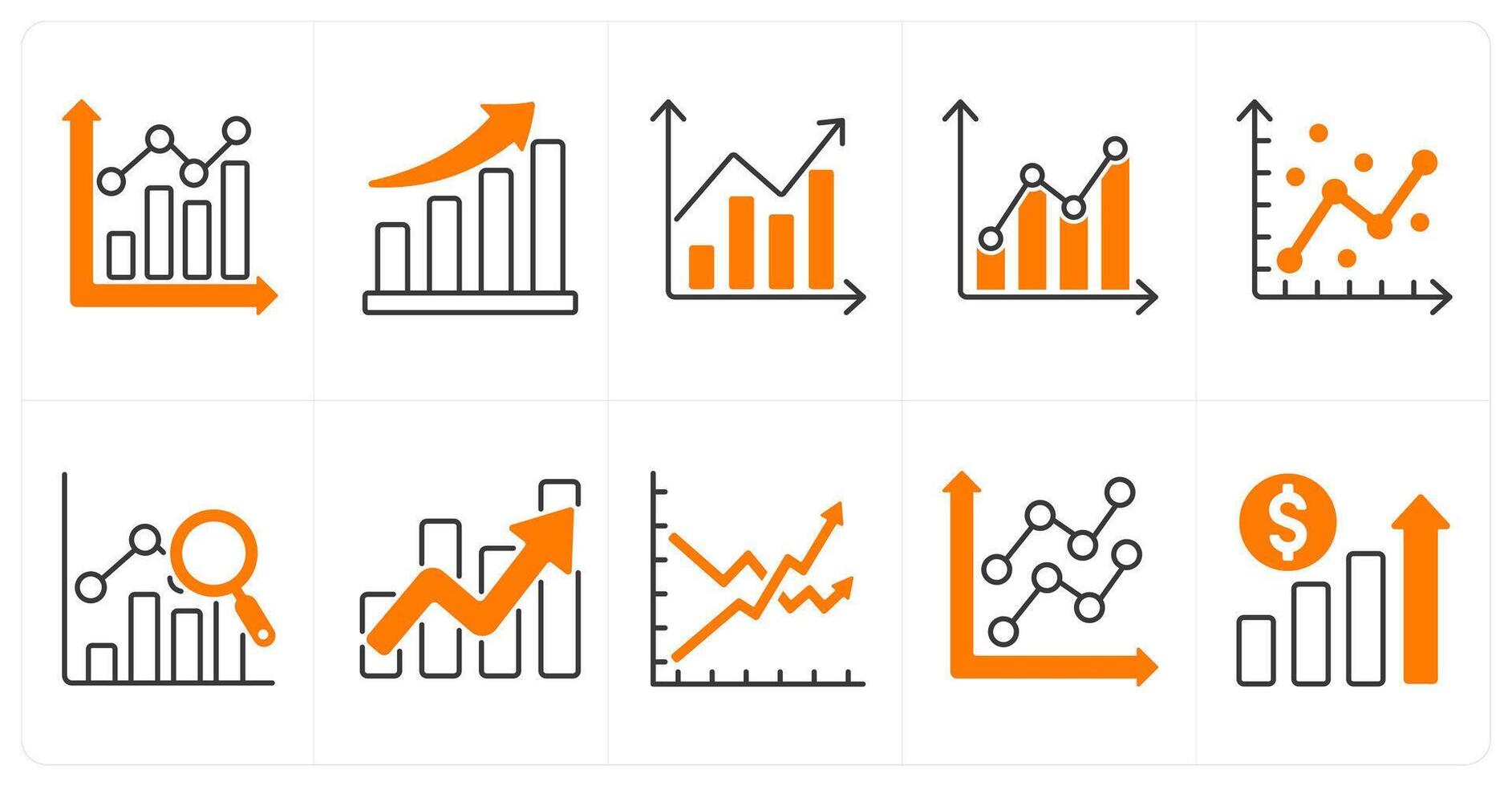 A set of 10 diagram icons as statistics, bar graph, statistical model ...