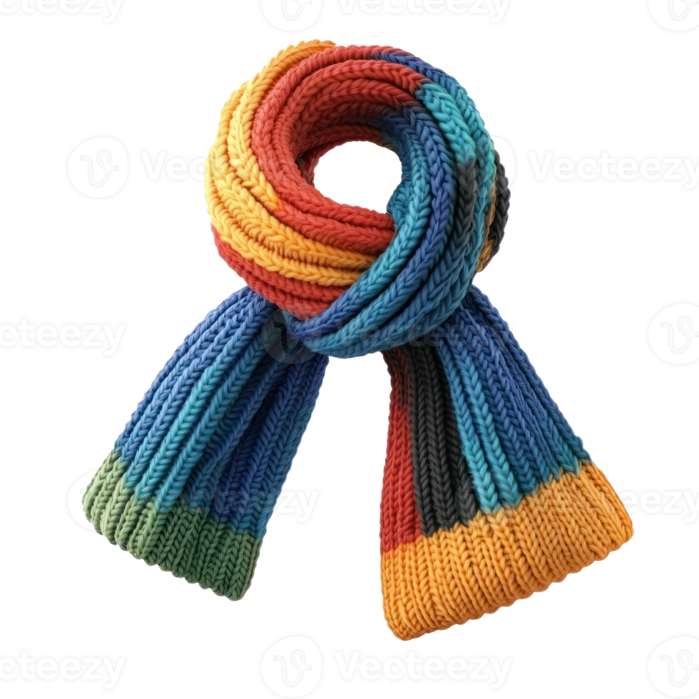 A Knitted Scarf With A Rainbow Color Pattern 51320888 Png