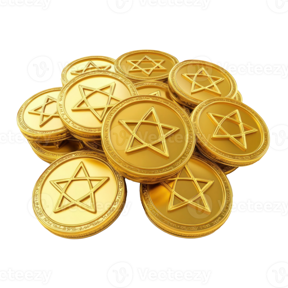 el Janucá gelt oro monedas 3d icono dibujos animados minimalista aislar en transparente ...