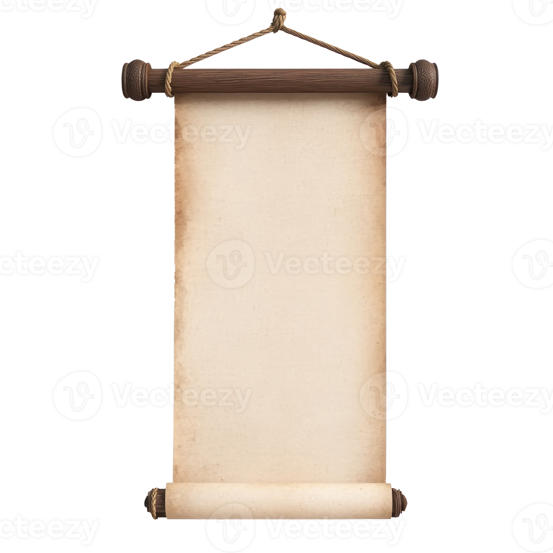 Old vertical paper scroll hanging isolate on transparent background ...