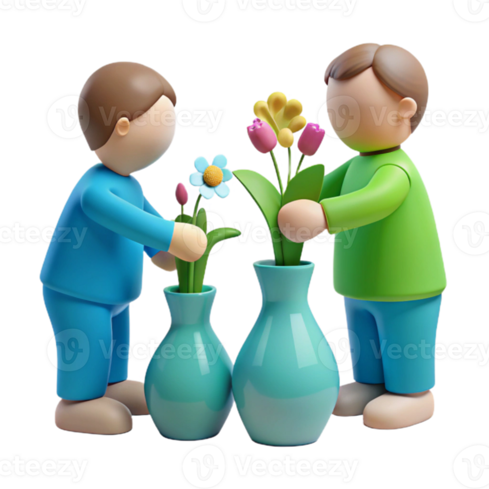Two Cartoon Characters Arranging Flowers in Vases 51323987 PNG Two Cartoon Characters Arranging Flowers in Vases 51323987 PNG
