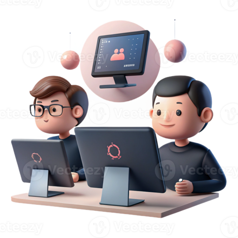 Two Cartoon Characters Working on Computers 51324166 PNG Two Cartoon Characters Working on Computers 51324166 PNG