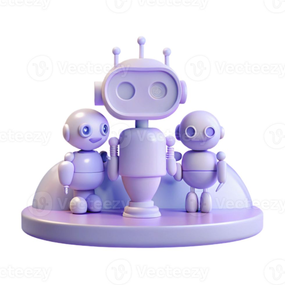 Three Friendly Robots Standing Together 51325439 PNG