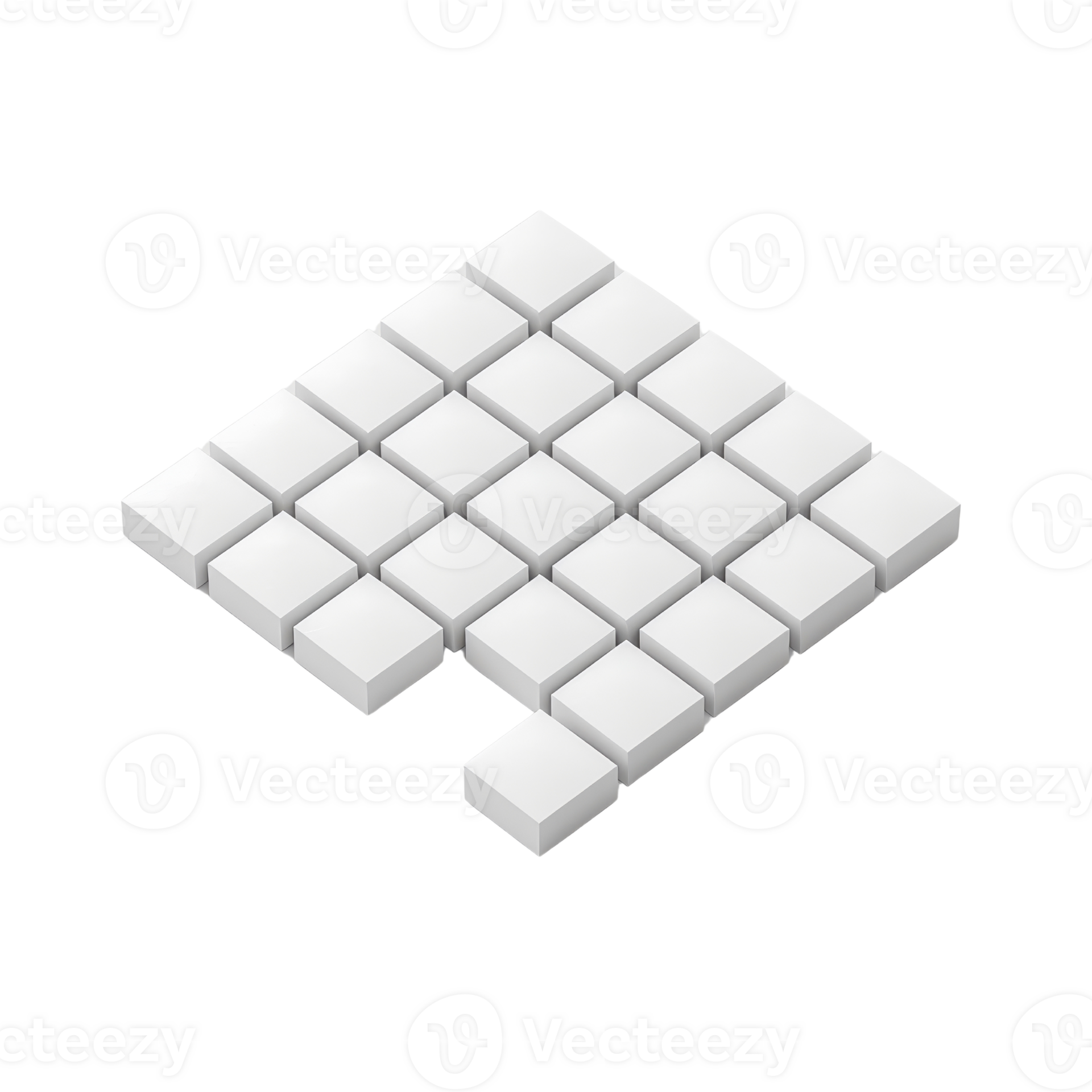 White 3D grid of cubes with one missing, isolated on transparent ...
