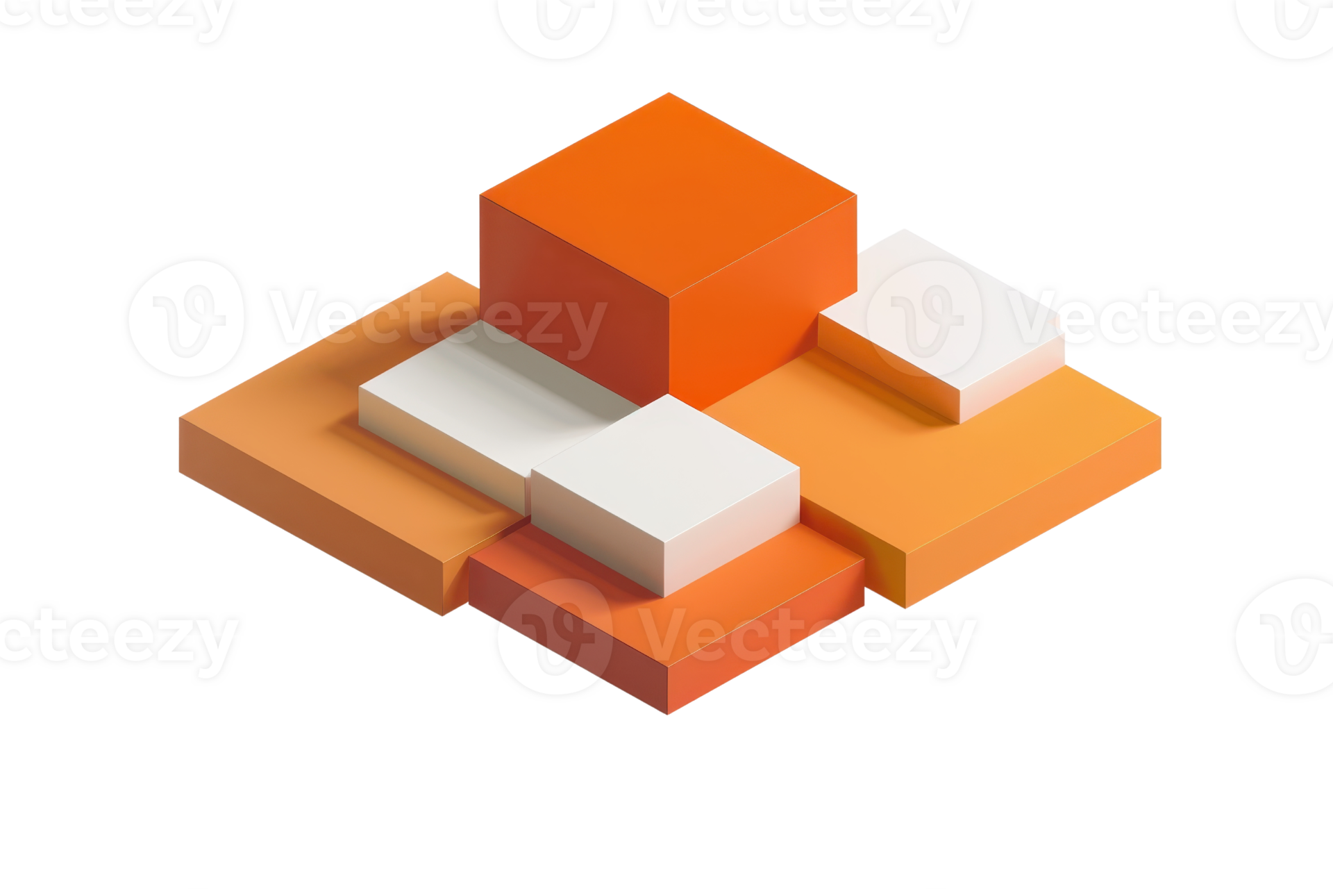 A minimalistic composition of stacked orange and white rectangular blocks, representing modern ...