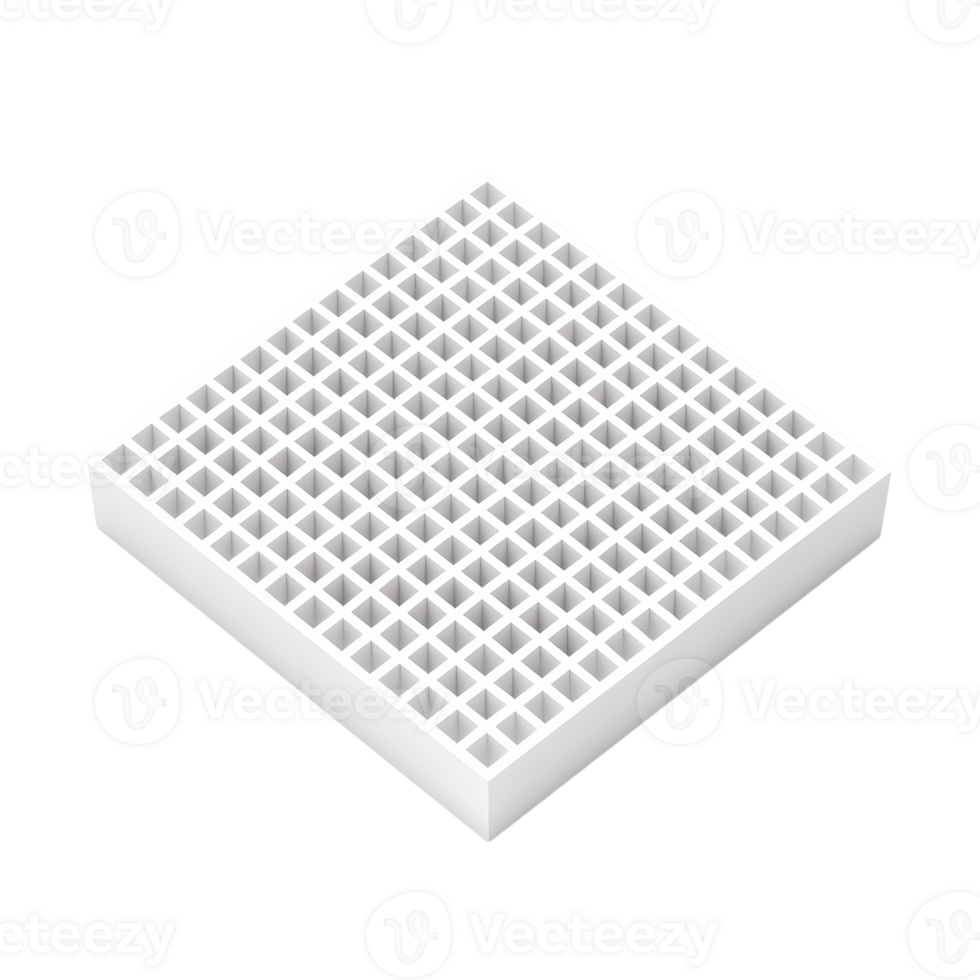 A square white grid object with multiple evenly spaced holes, isolated ...