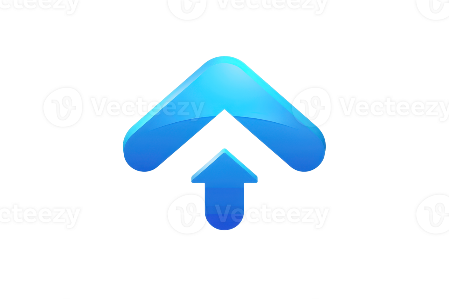 Blue 3D upload arrow icon on a transparent background, symbolizing cloud storage or data ...