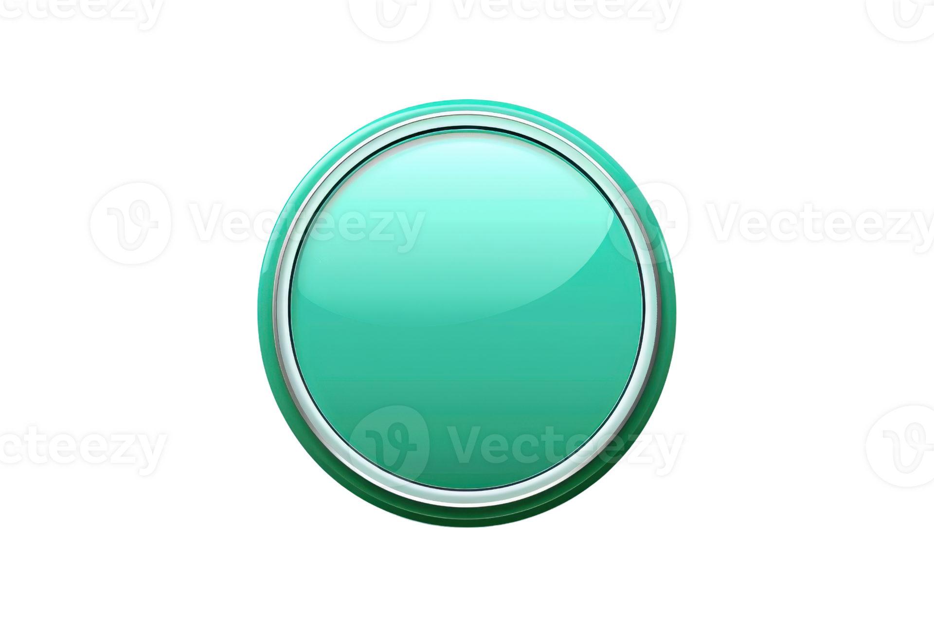 Glossy green button icon with a metallic border, isolated on a ...