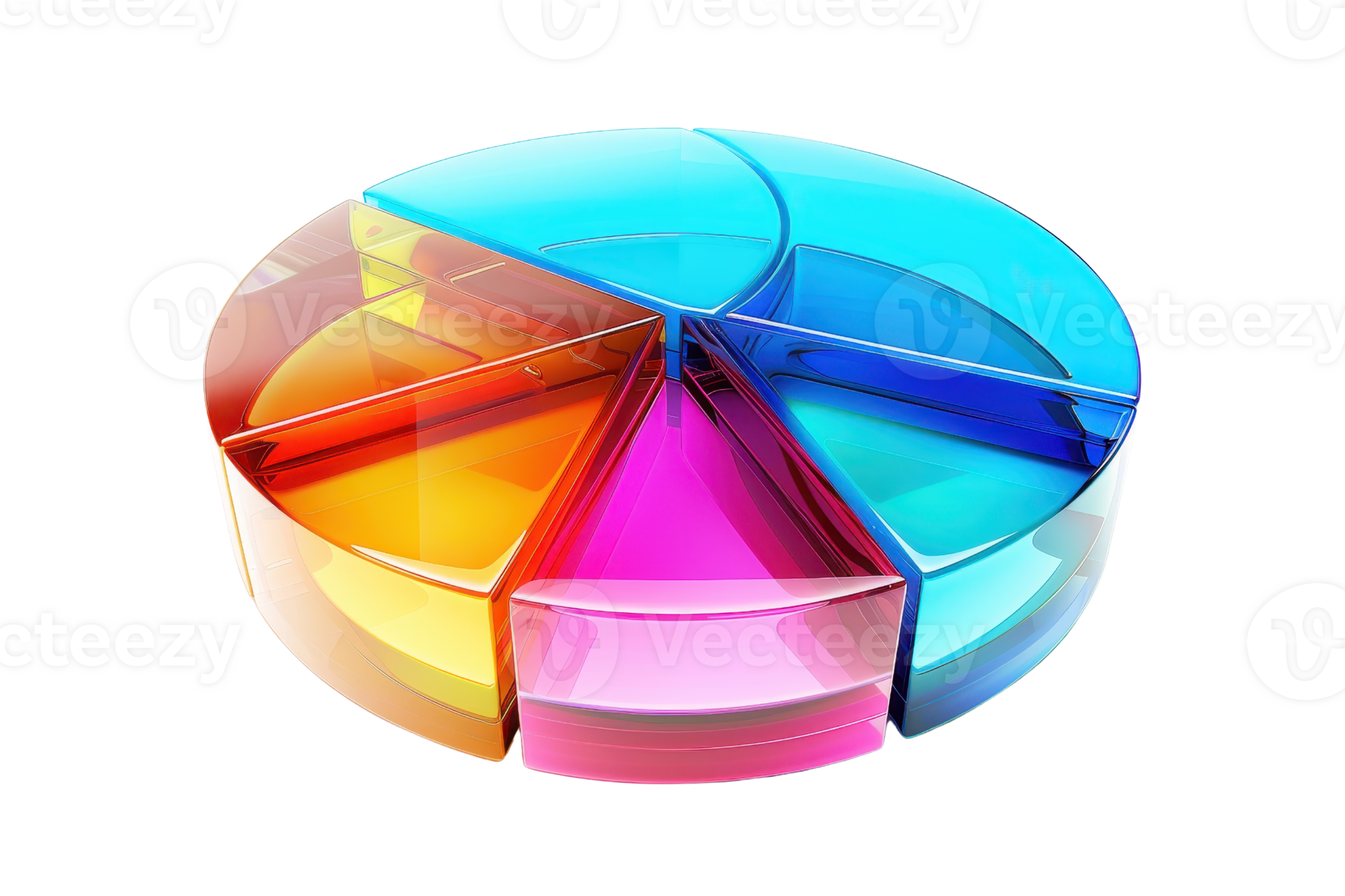 Colorful 3D pie chart with vibrant segments representing data ... Colorful 3D pie chart with vibrant segments representing data ...