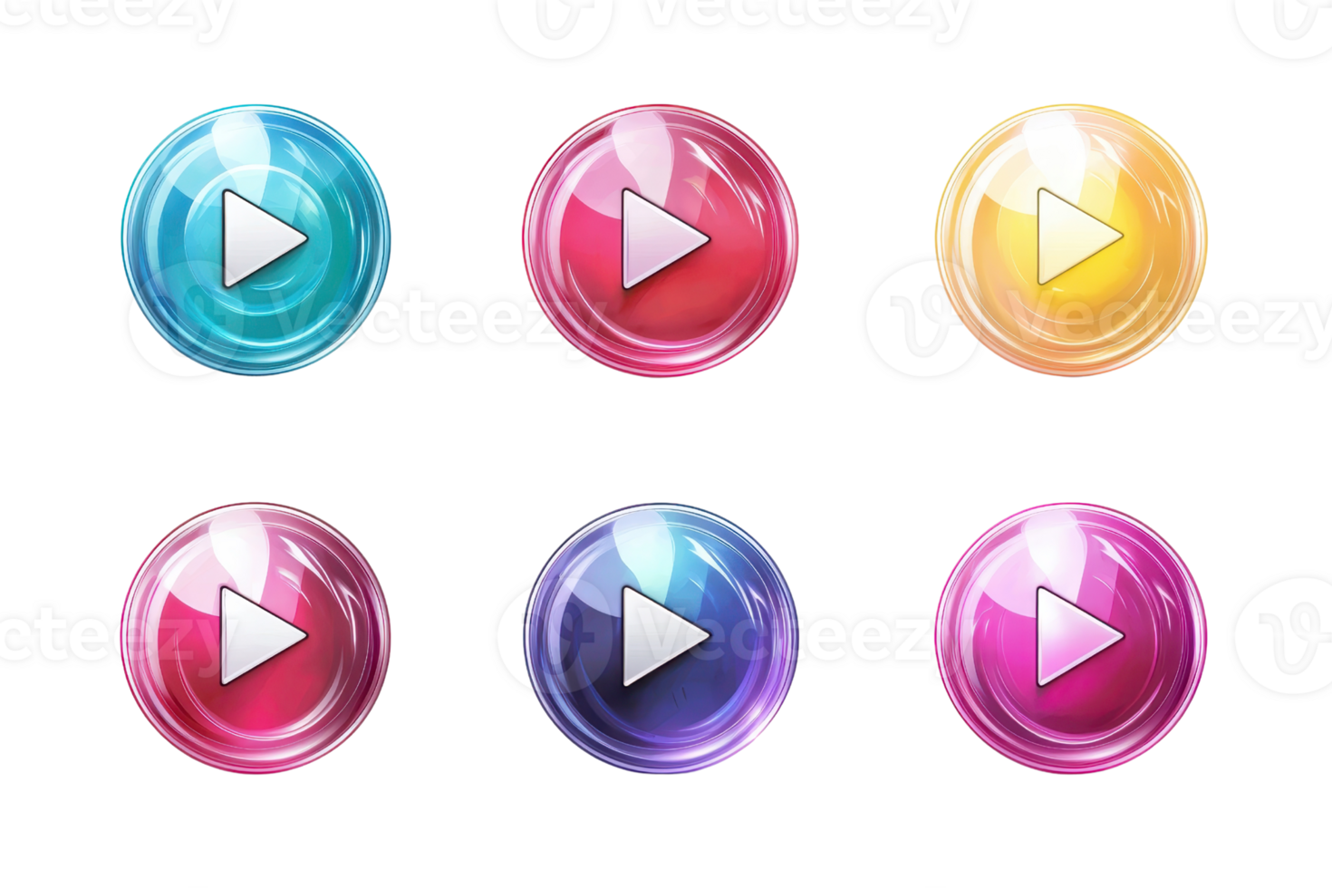 Set of colorful play button icons in various shades. Perfect for web design, applications, and ...