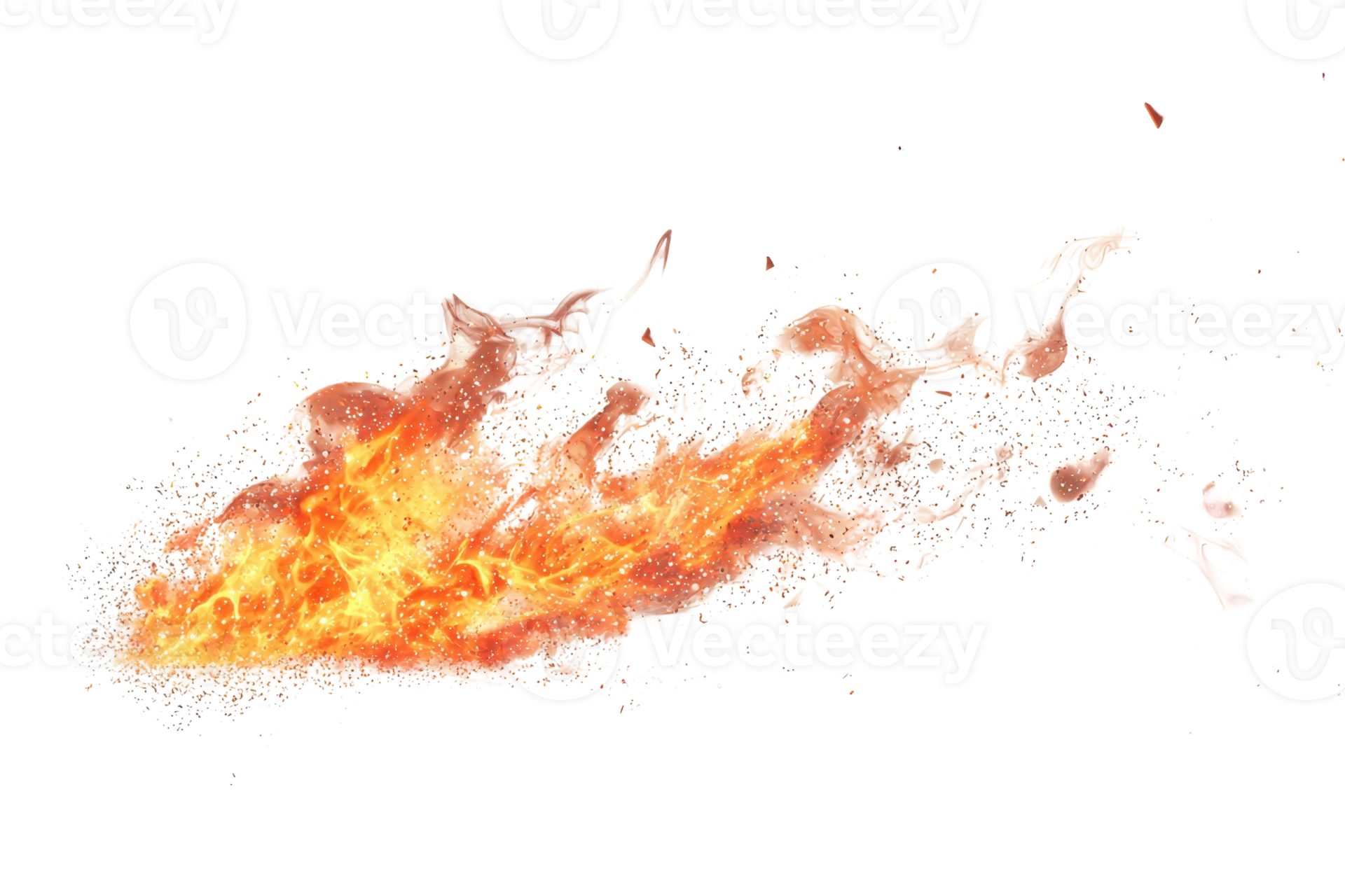 Dynamic burst of flames over a transparent background, ideal for use in ...