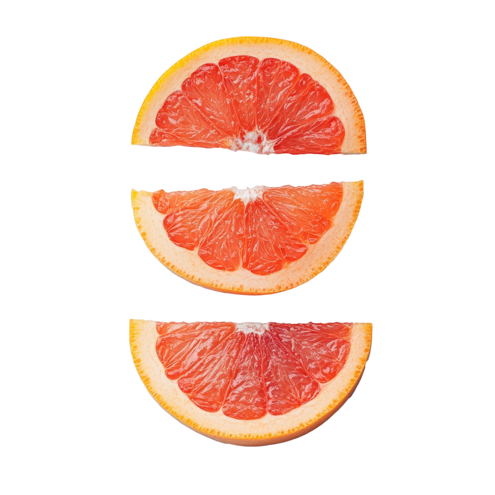 Fresh grapefruit slices arranged on a clean transparent background showcasing their vibrant ...