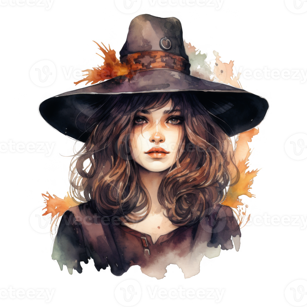 Watercolor Portrait of a Woman Wearing a Large Black Hat 51340697 PNG