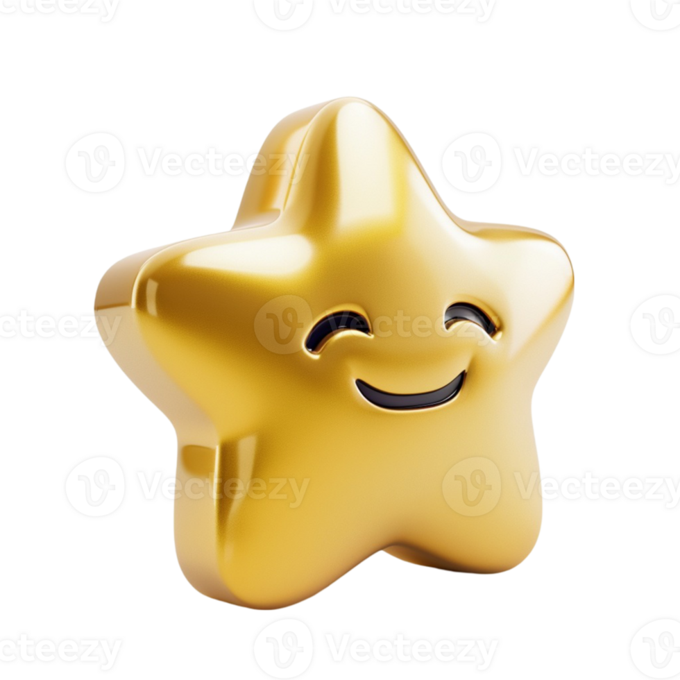 Golden 3D Star Emoji With Smiling Face on transparent background 51420023 PNG