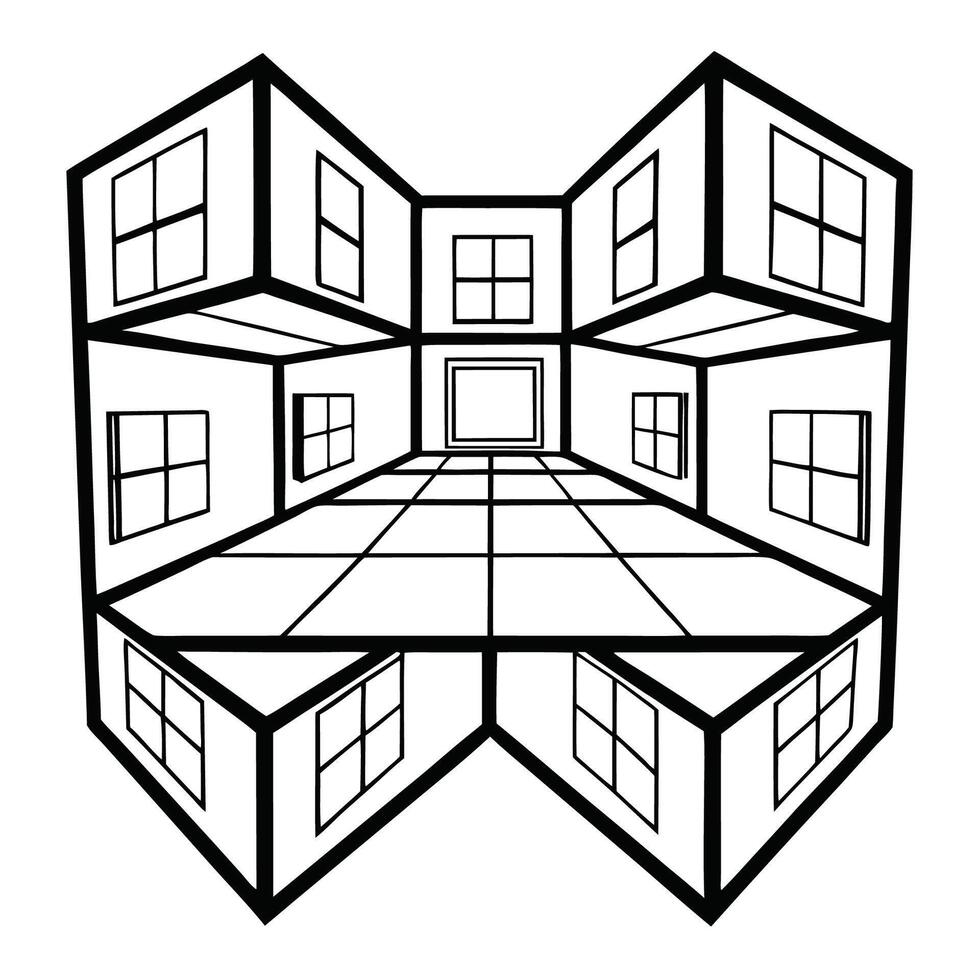 Captivating Perspective Drawing of Nine Conjoined Rooms with Shared ... Captivating Perspective Drawing of Nine Conjoined Rooms with Shared ...