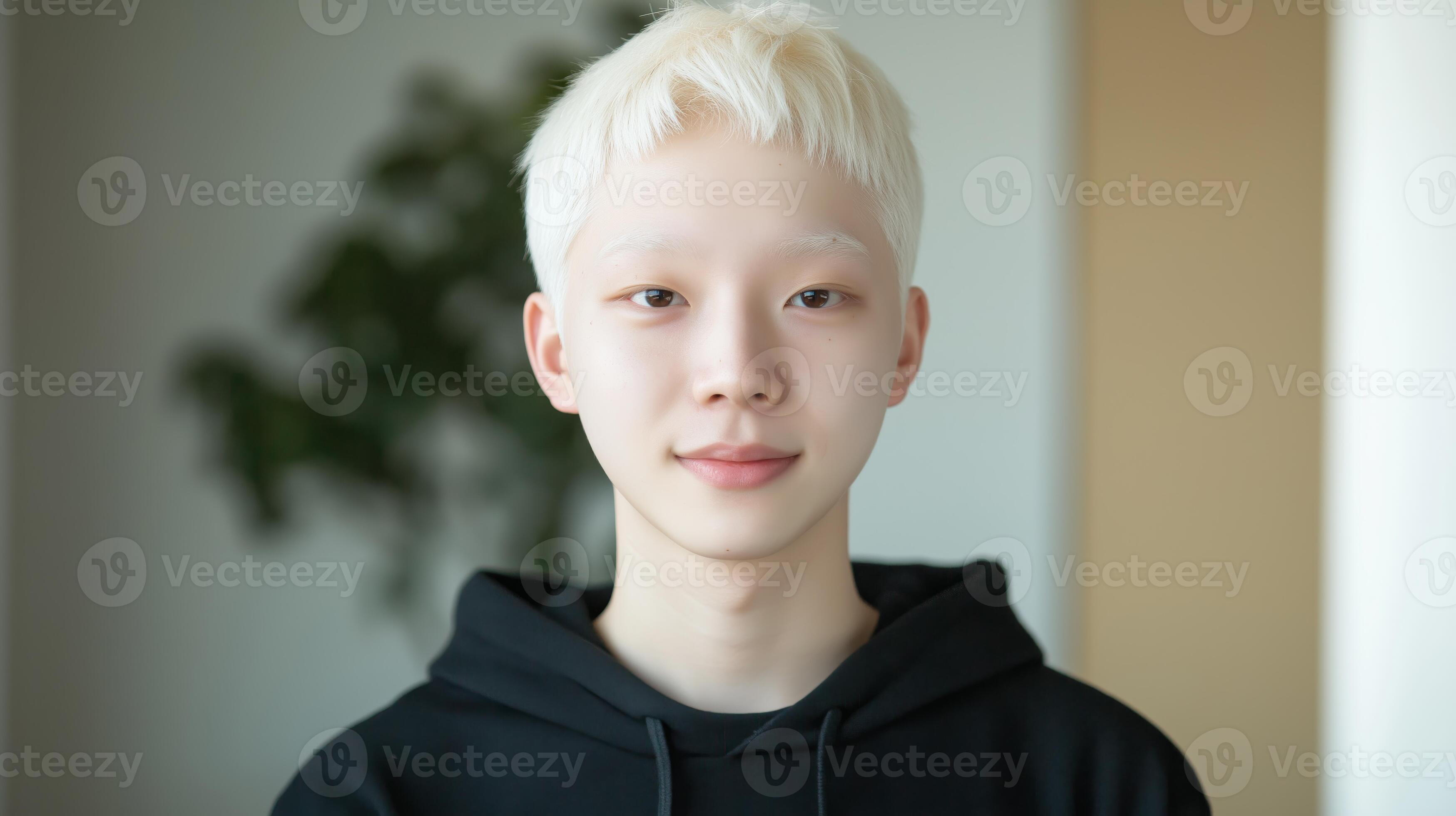 Portrait of a Young Korean Albino Teenager in a Black Hoodie Posing for Camera 51426485 Stock ...