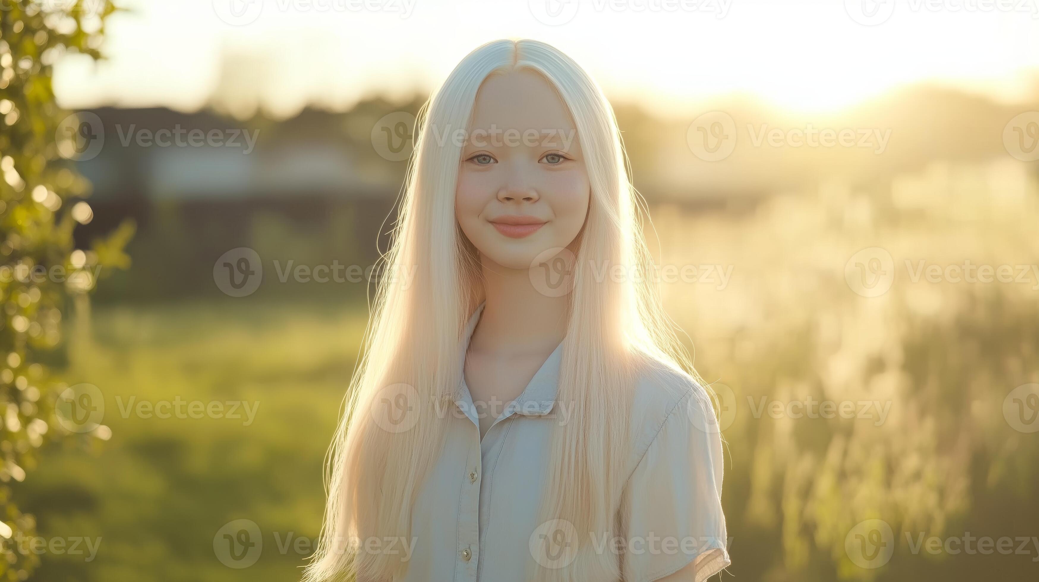 Serene Outdoor Portrait of a Young Southeast Asian Albino Teenage Girl at Sunset 51426527 Stock ...