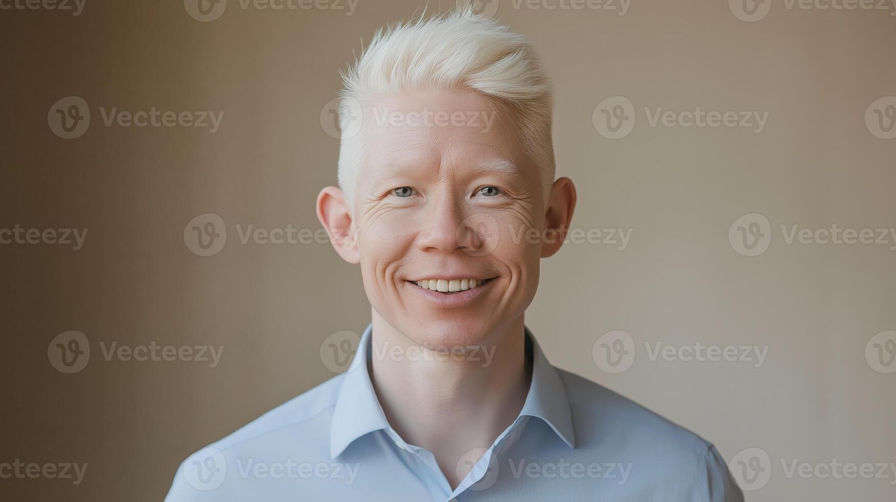 Professional Portrait of a Southeast Asian Albino Man in His Mid 40s with Short White Hair and ...
