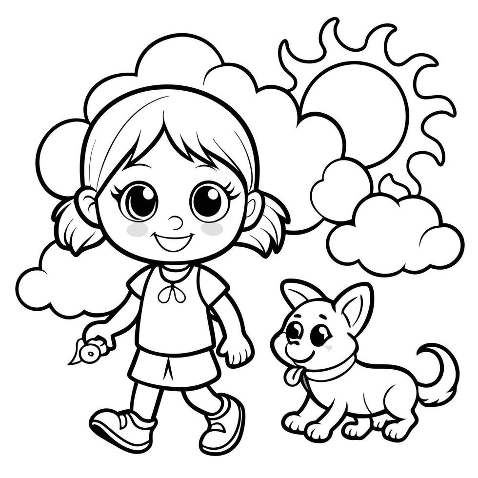 Printable Coloring Page Featuring an Adorable Little Girl Walking ... Printable Coloring Page Featuring an Adorable Little Girl Walking ...