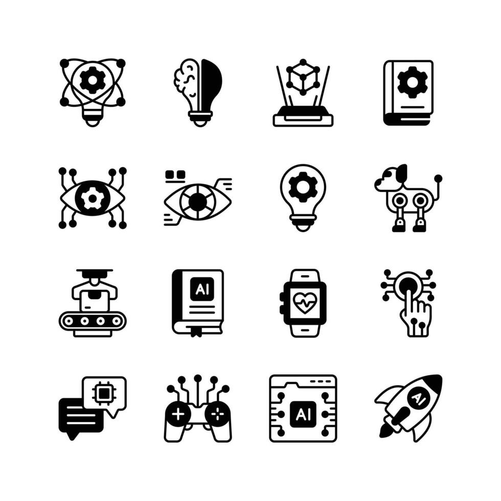 Modern icons depicting various aspects of artificial intelligence ...