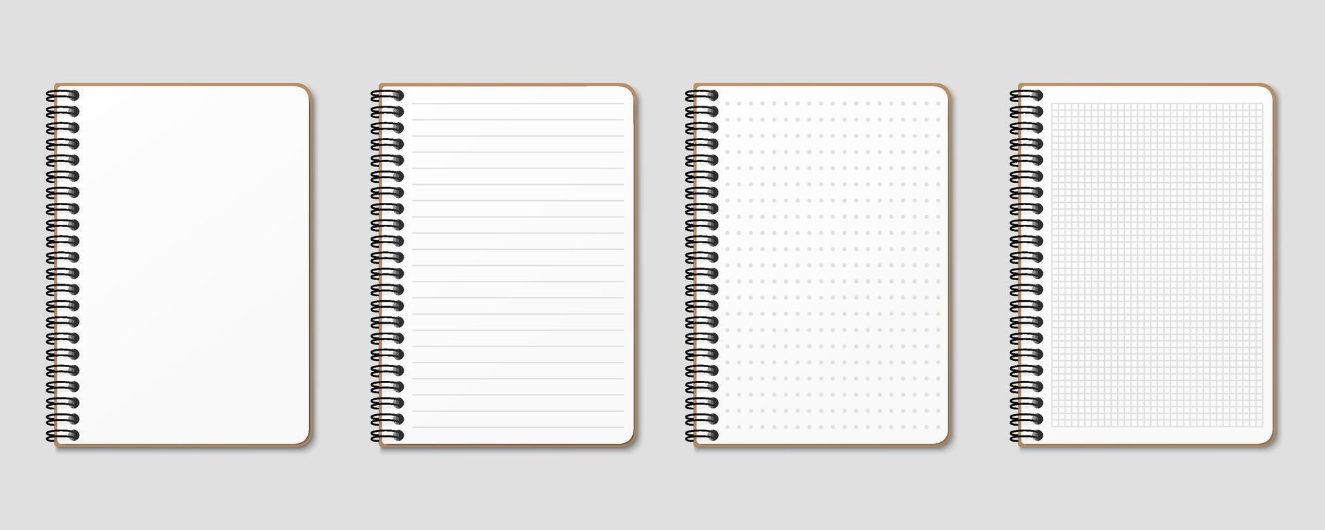 Realistic Notepad Lined Gridded And Dotted Sheets Blank Sheets Of Notebook With Grid For