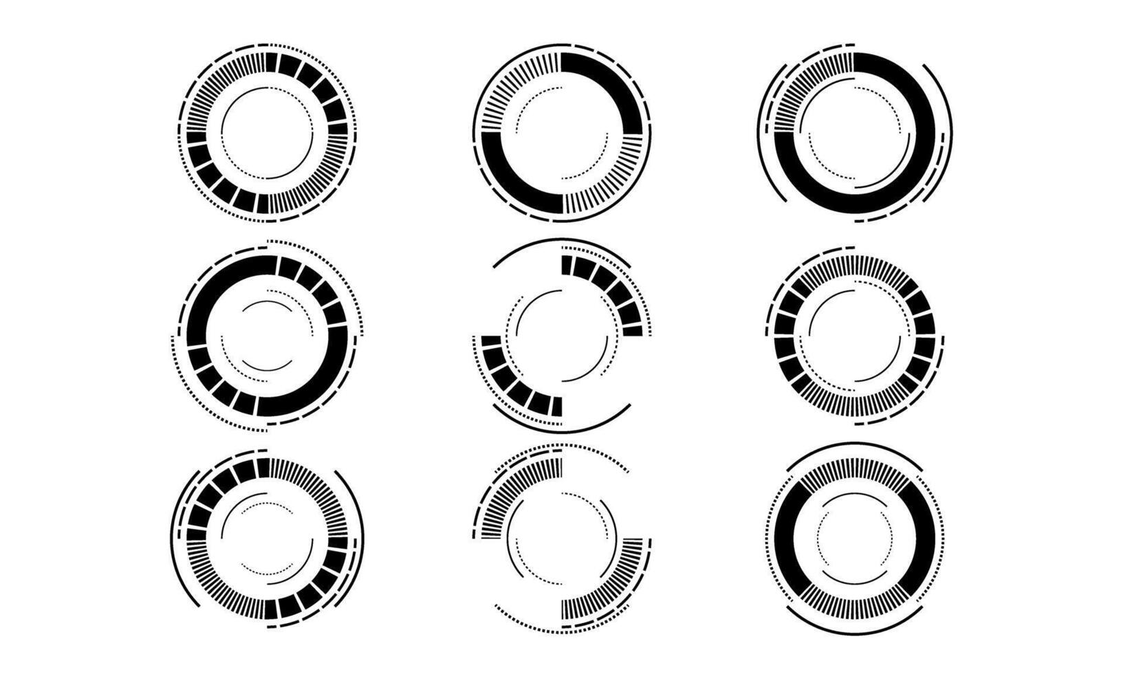 Set of sci fi black circle user interface elements technology futuristic design modern creative ...